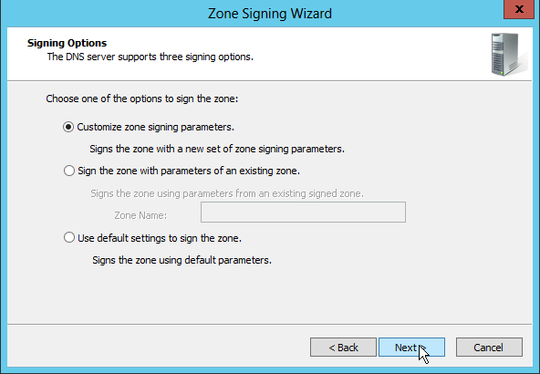 DNSSEC signing a zone with Windows Server 2012