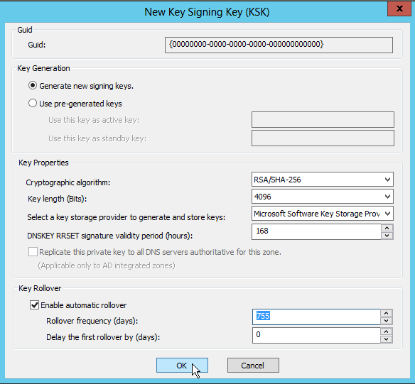 DNSSEC signing a zone with Windows Server 2012