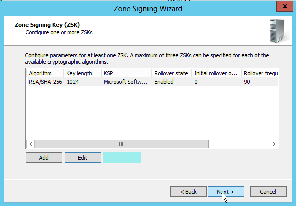 DNSSEC signing a zone with Windows Server 2012