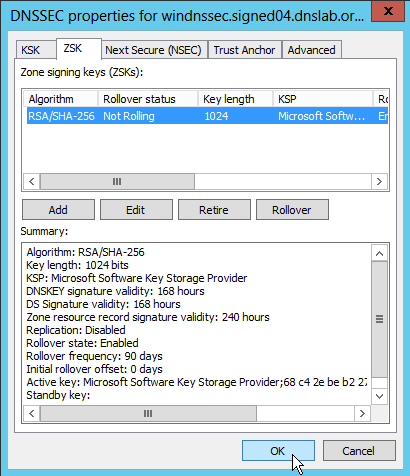 DNSSEC signing a zone with Windows Server 2012